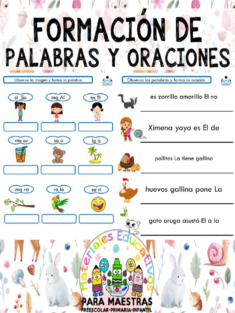 Fichas para Formar Palabras y Oraciones Recopilado Por Materiales ...