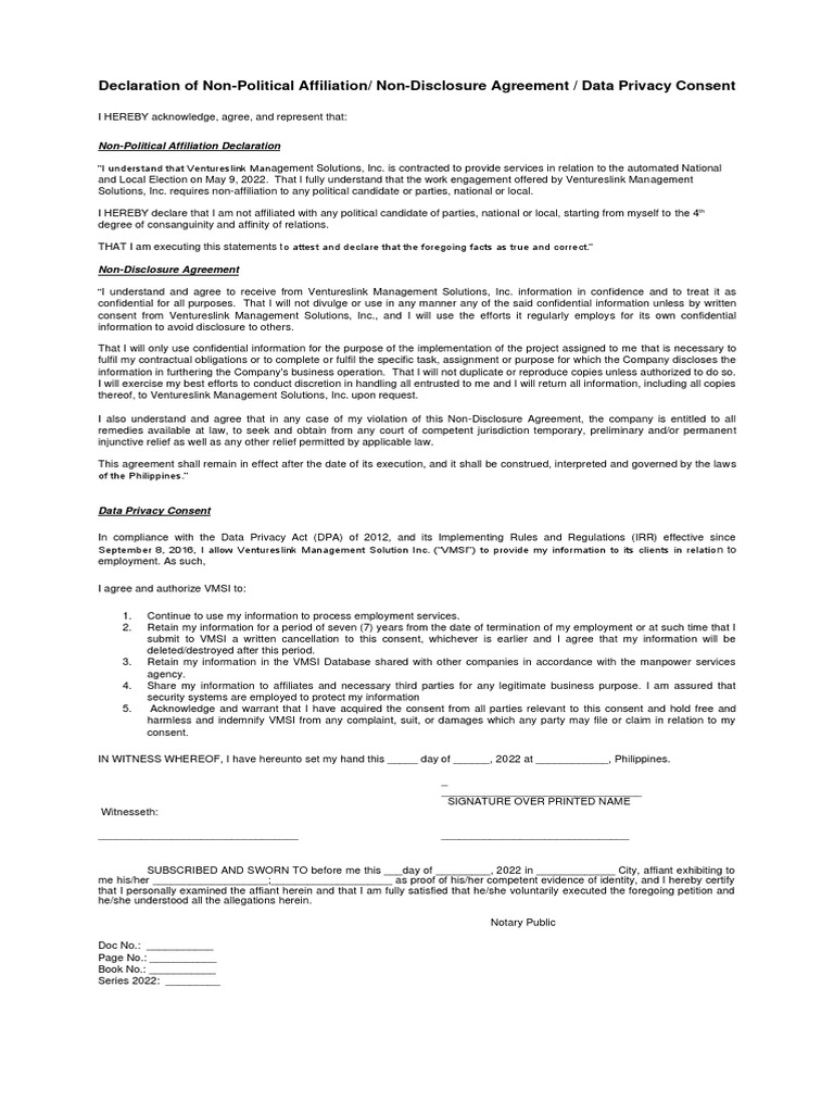 Non-Political Affiliation Agreement | PDF | Non Disclosure Agreement ...