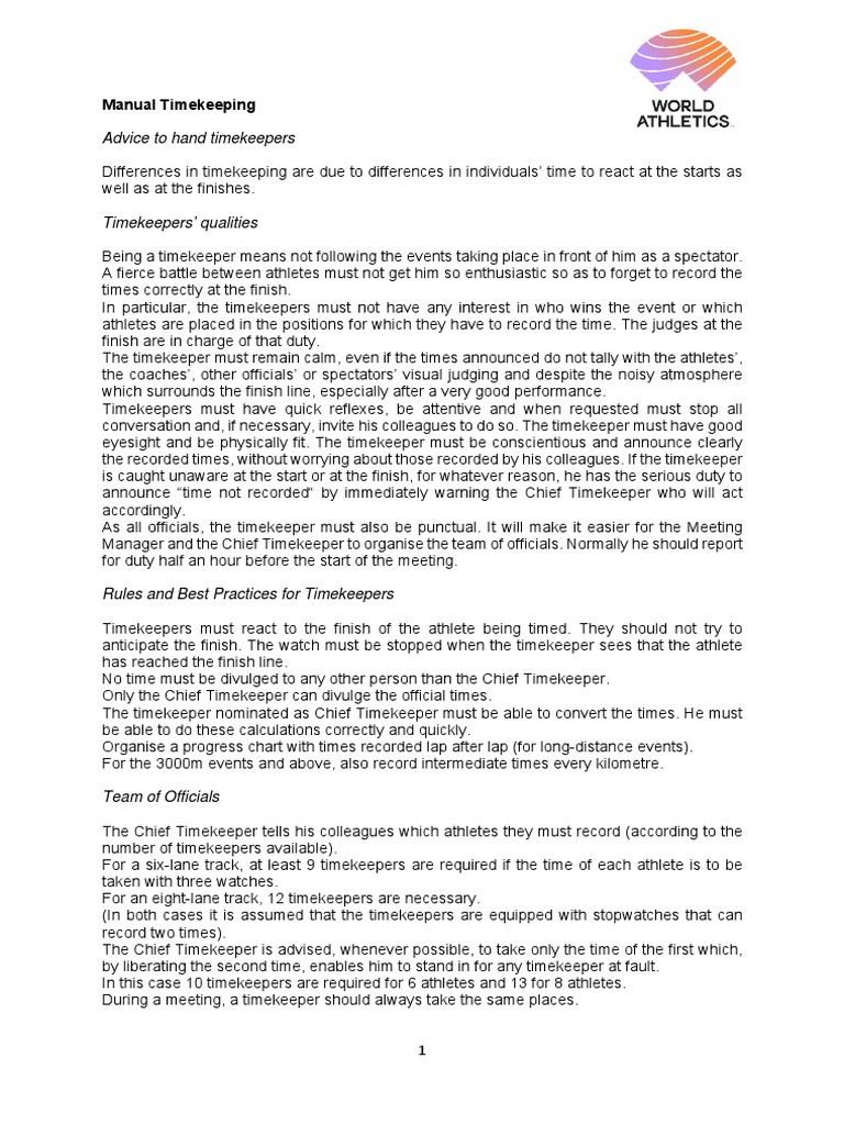 Advice To Hand Timekeepers: Manual Timekeeping | PDF | Technology ...