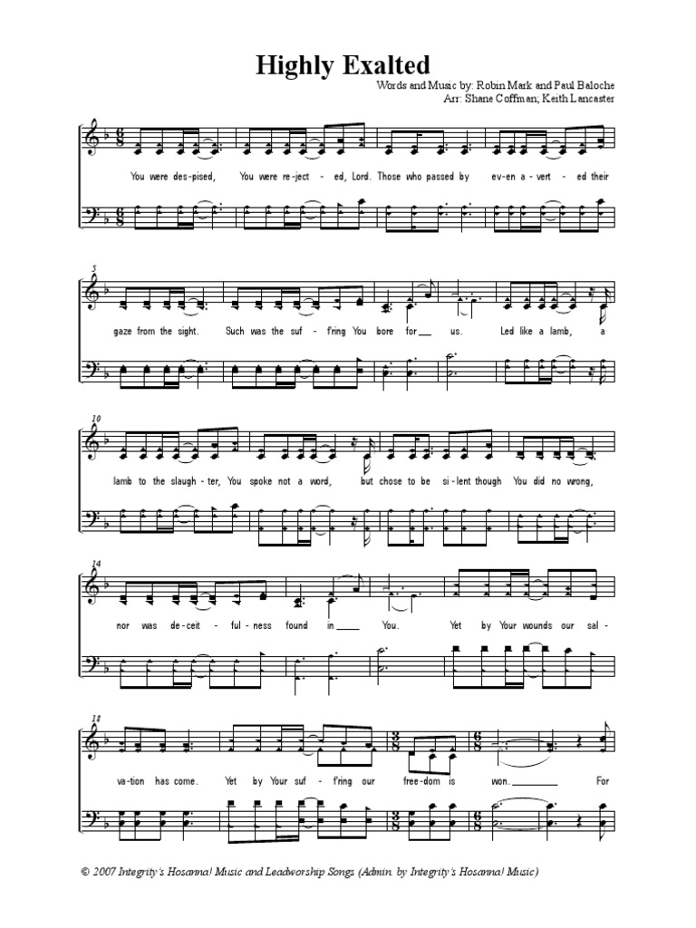 Highly Exalted: Words and Music By: Robin Mark and Paul Baloche Arr ...