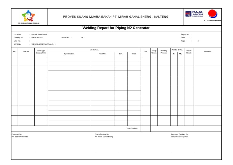 Welding Report For Piping | PDF | Construction | Welding