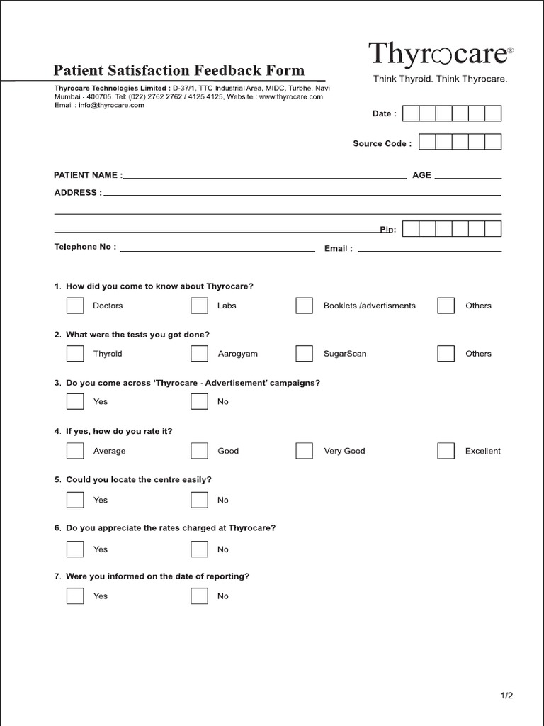 Patient Satisfaction Feedback Form | PDF