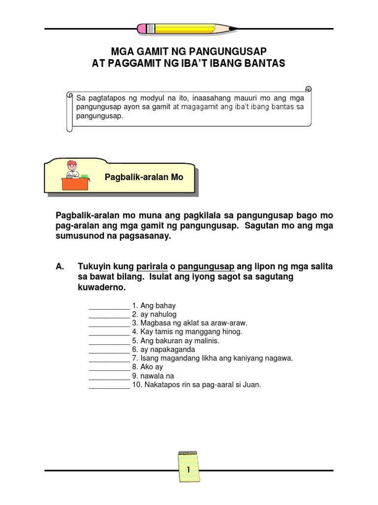 Mga Gamit NG Pangungusap at Paggamitng Iba't Ibang Bantas | PDF