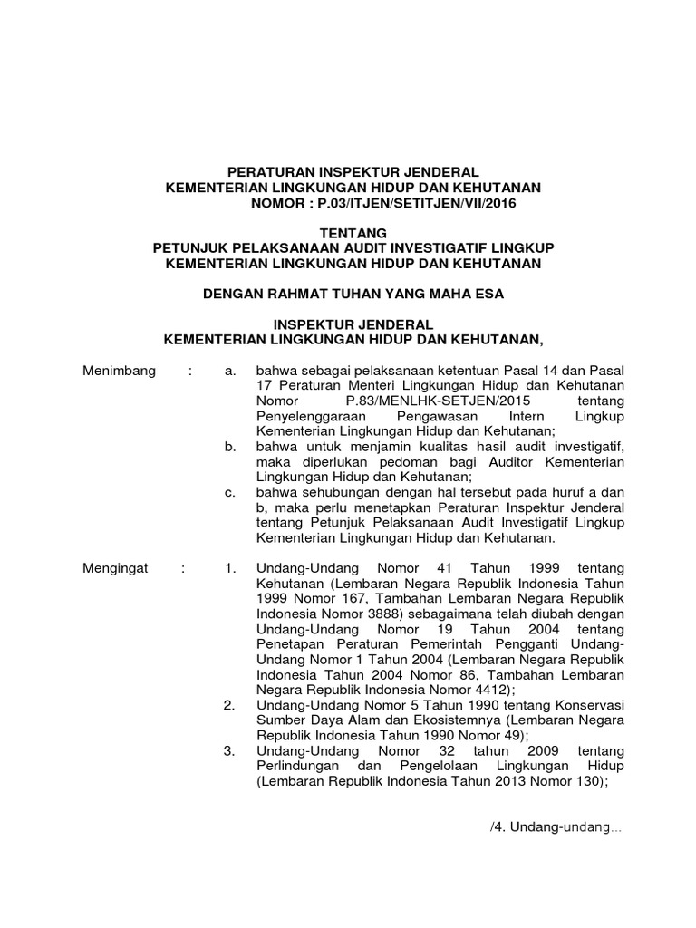 Petunjuk Audit Investigatif KLHK 2016 | PDF | Sains & Matematika