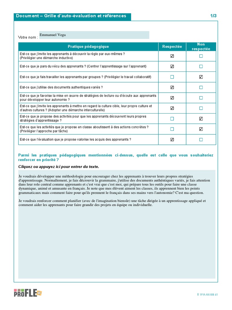 Grille D'autoévaluation Et Références | PDF | Pédagogie | Cognition