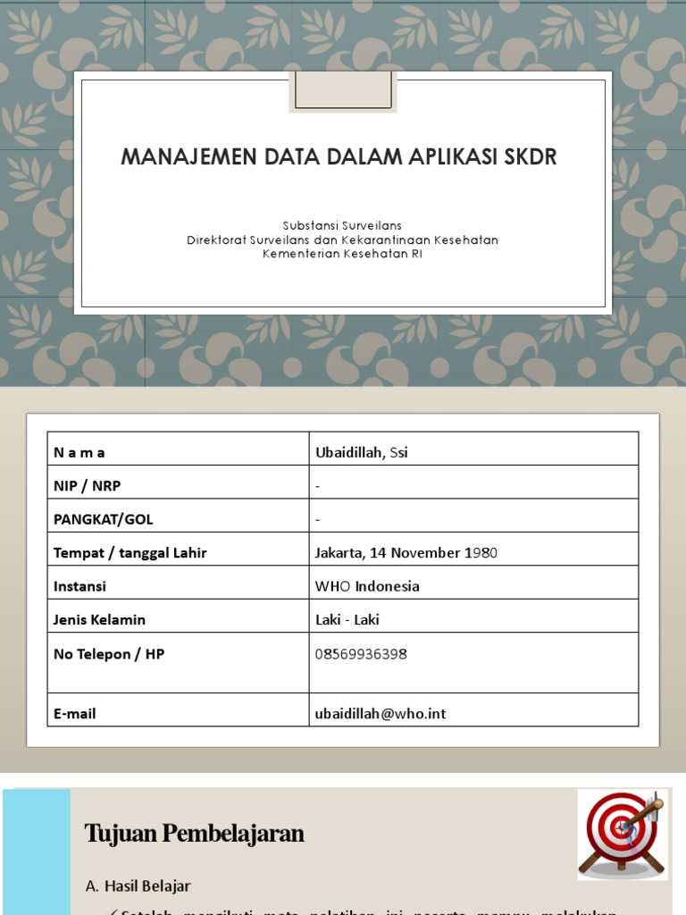 Modul Pelatihan Inti 4. Manajemen Data Dalam Aplikasi SKDR | PDF