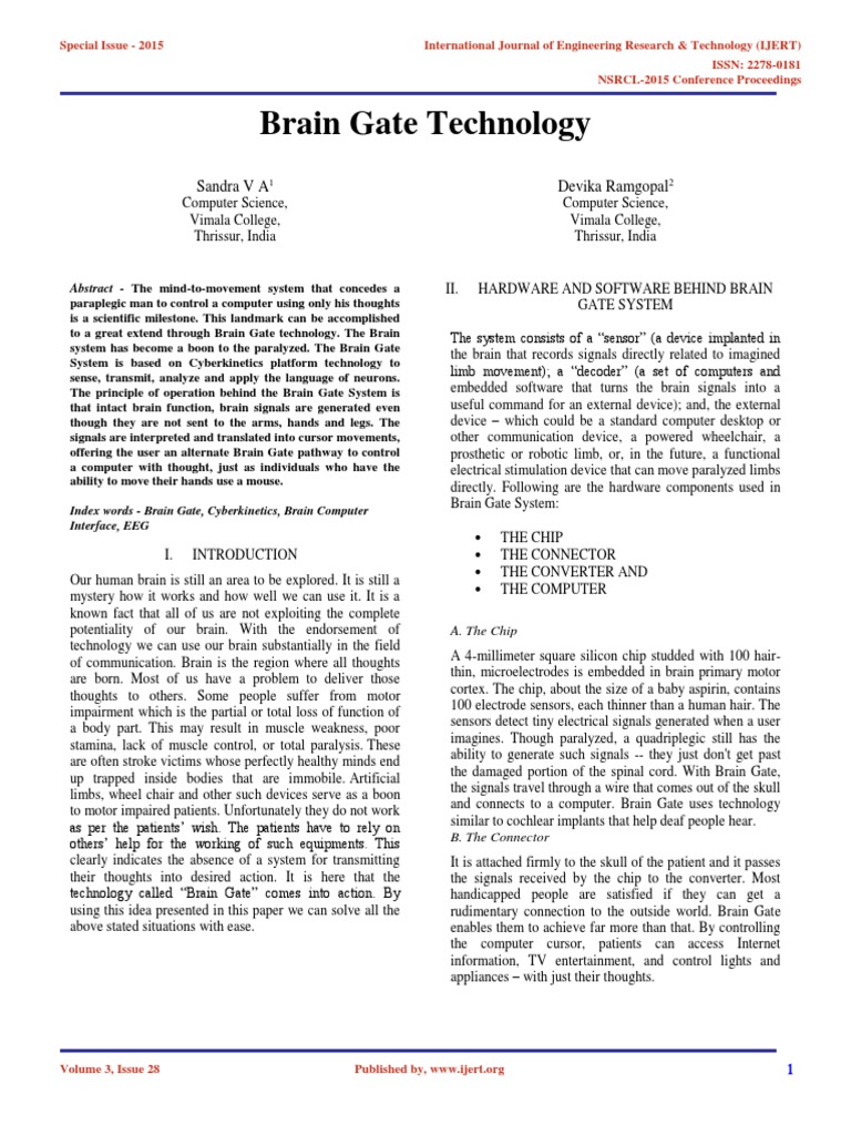 Brain Gate Technology IJERTCONV3IS28016 | PDF | Electroencephalography ...