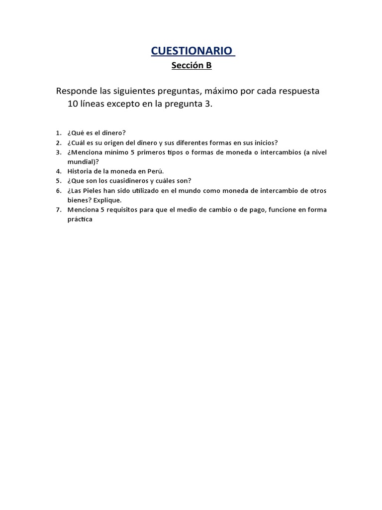 Cuestionario Seccion B | PDF | Finanzas y dinero
