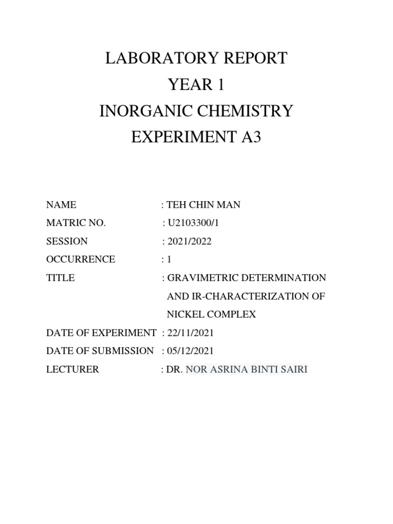 Analysis of Nickel Content and Characterization of a Nickel Complex ...