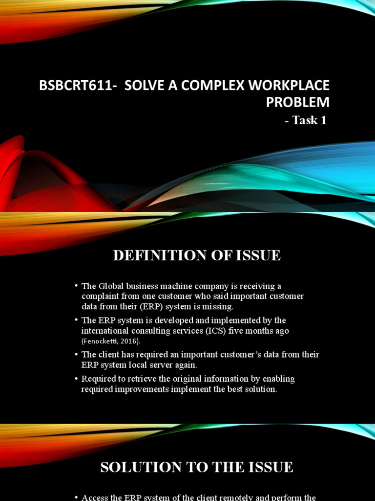 Bsbcrt611-Solve A Complex Workplace Problem: - Task 1 | PDF | Enterprise Resource Planning | Risk