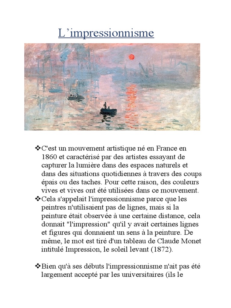 L'impressionnisme - Proiect Word | PDF | Impressionnisme | Pierre ...