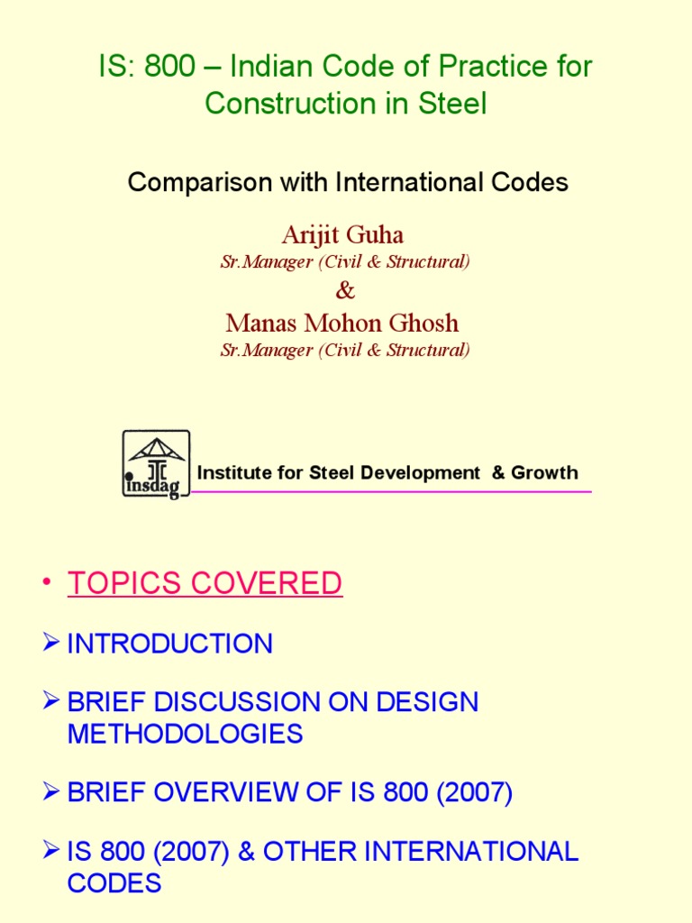 IS: 800 - Indian Code of Practice For Construction in Steel: Comparison ...