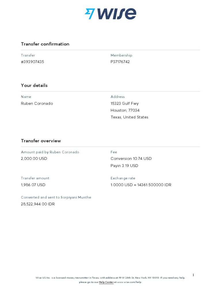 Wise Transaction Invoice Transfer 393907435 324736233 en | PDF ...
