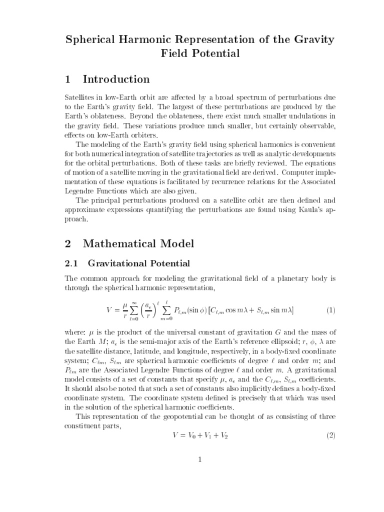 Spherical Harmonic Representation of The Gravity Field Potential | PDF | Euclidean Vector | Latitude