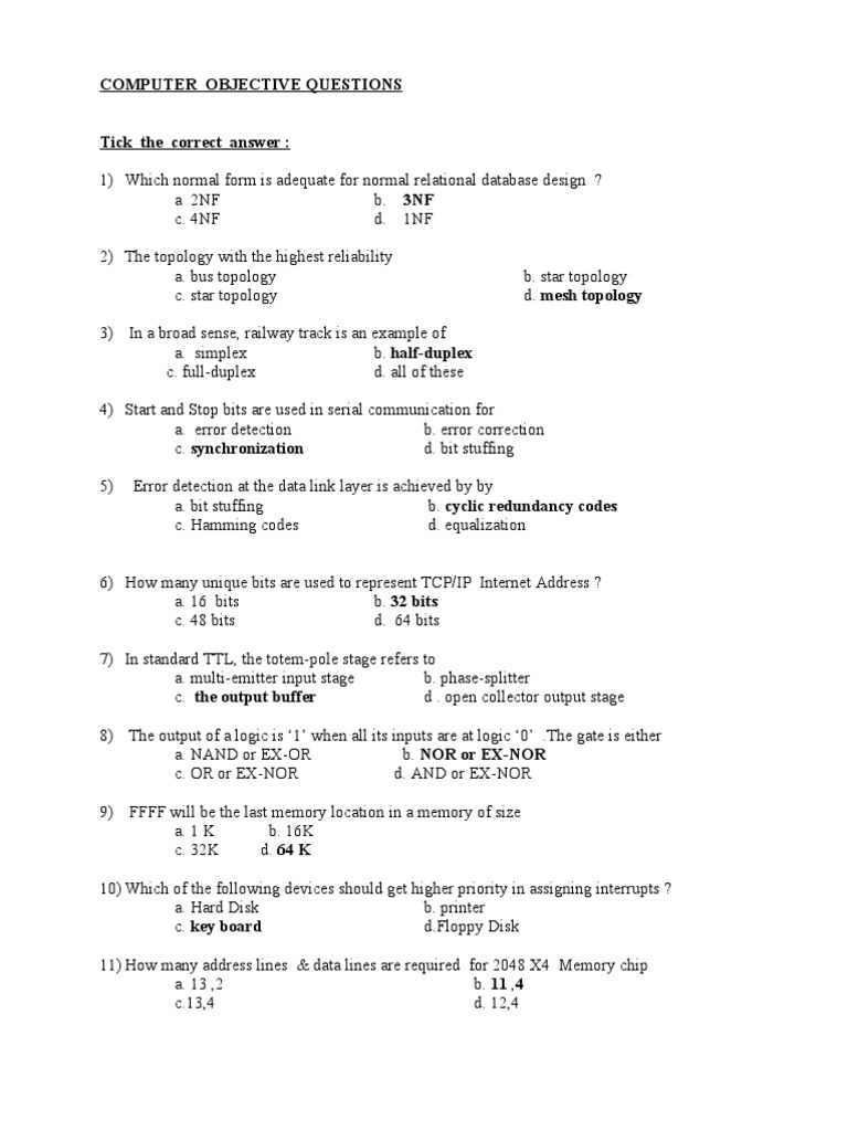 Computer Objective Questions | PDF | Disk Storage | Computer Data Storage