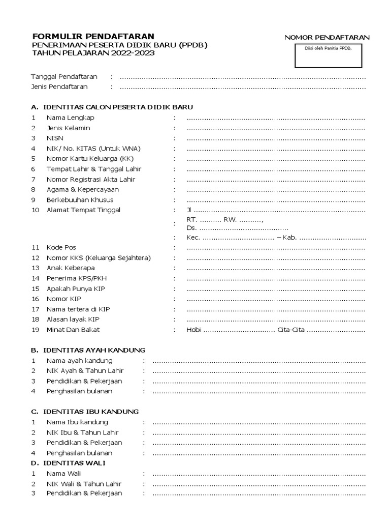FORM PENDAFTARAN PESERTA DIDIK BARU | PDF