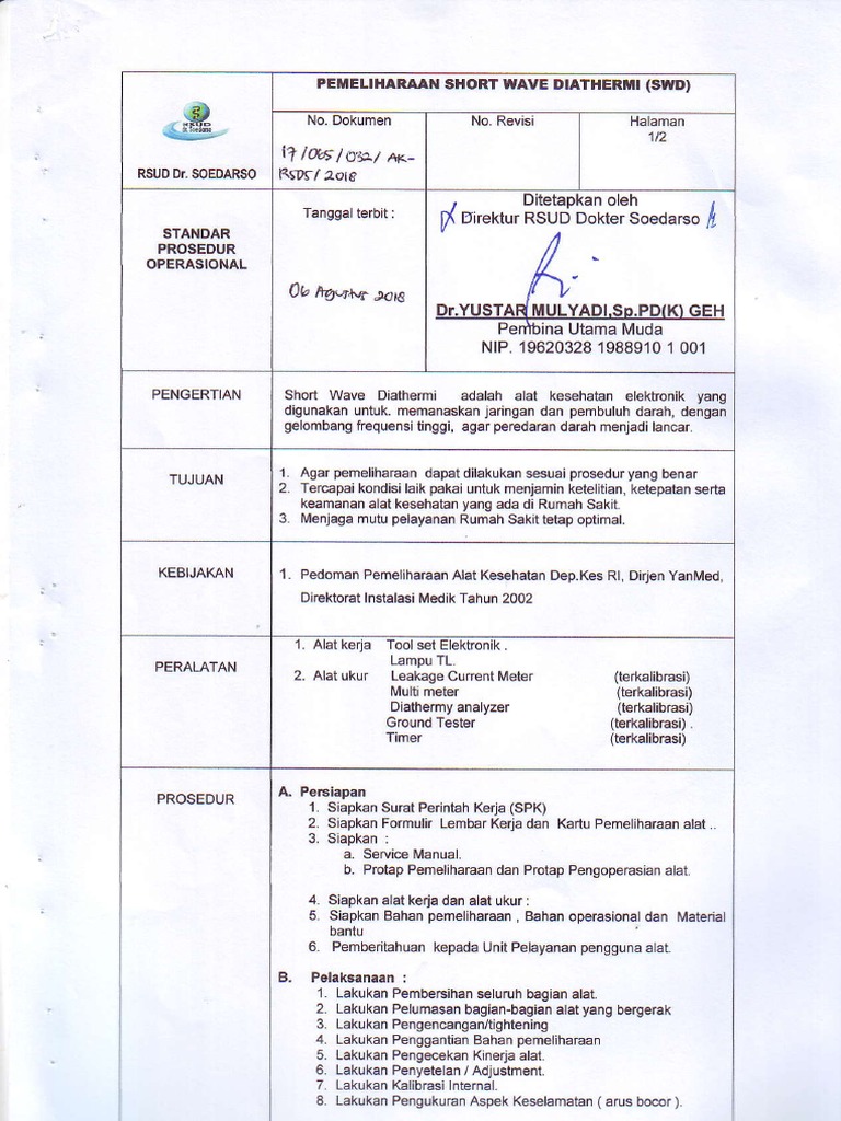 Sop 13. Pemeliharaan Short Wave Diathermi SWD | PDF