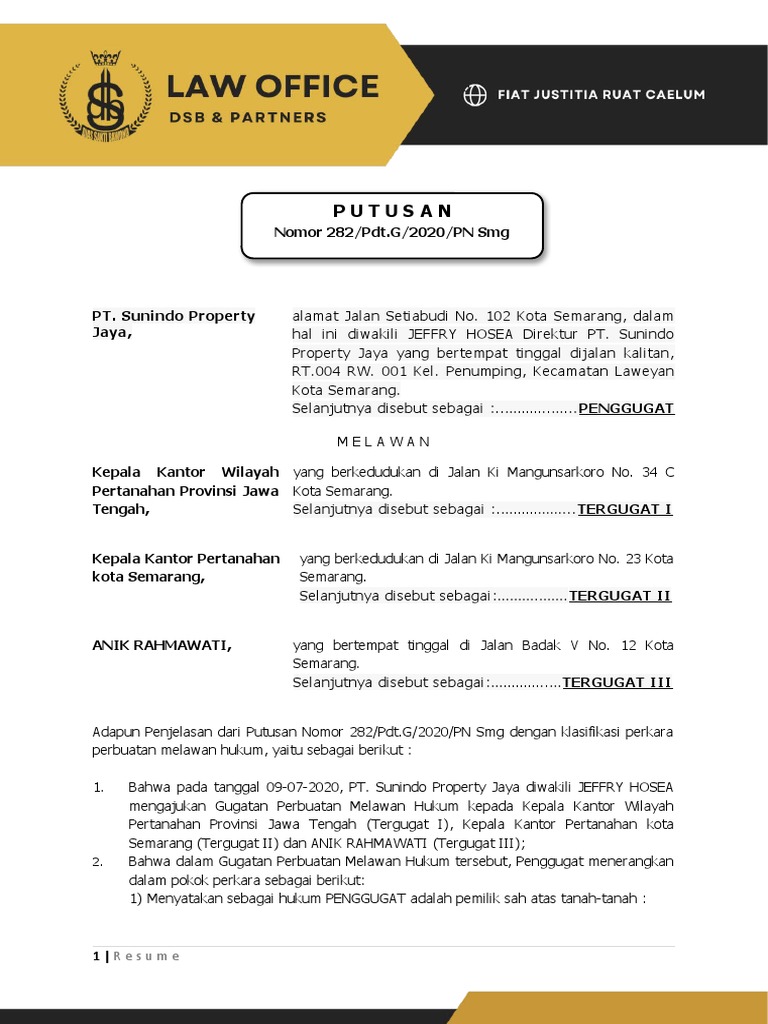 Resume Putusan Perdata PT. Sunindo | PDF
