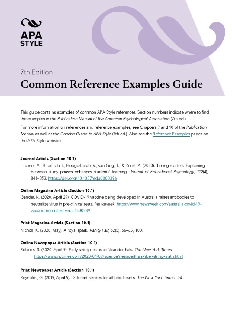 APA Reference Guide 7th Edition | PDF | Apa Style | Citation