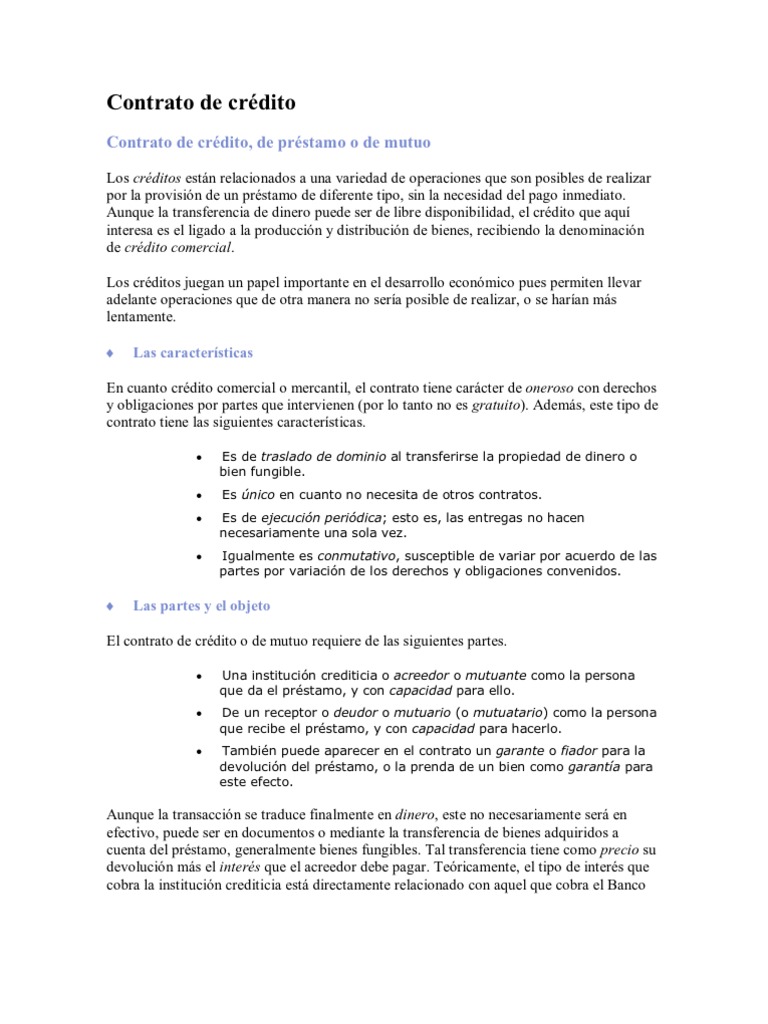 Contrato de crédito | Bancos | Interés