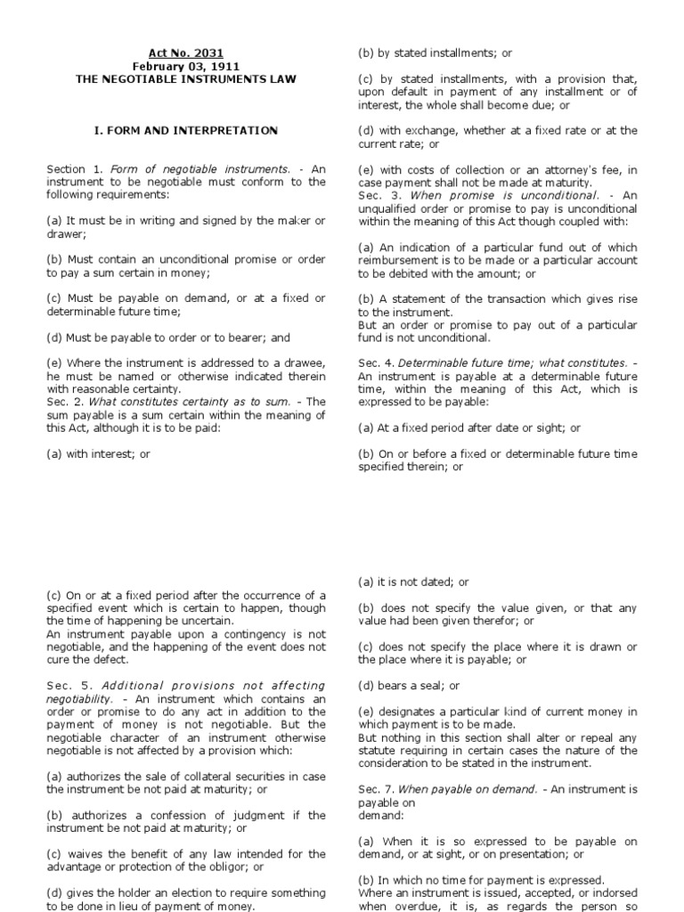 CODAL - Negotiable Instruments | PDF | Negotiable Instrument | Law Of ...