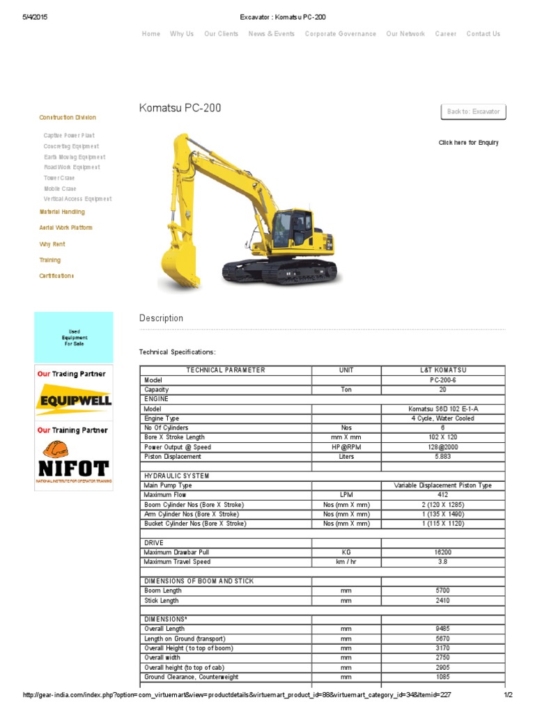 Excavator - Komatsu PC-200 | PDF | Rotating Machines | Machines