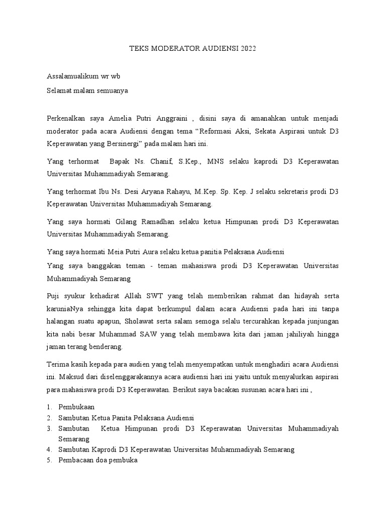 TEKS MODERATOR AUDIENSI 2022 Fiks | PDF | Karier & Perkembangan