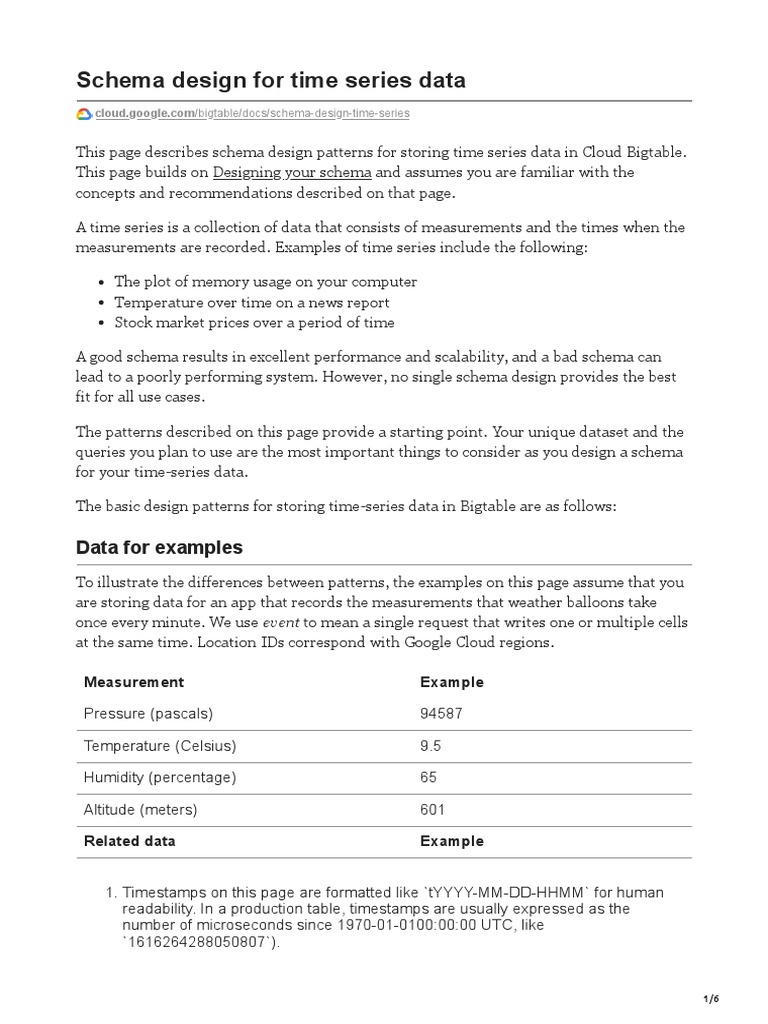 Bigtable Time Series Schema Design | PDF | Time Series | Computer Science