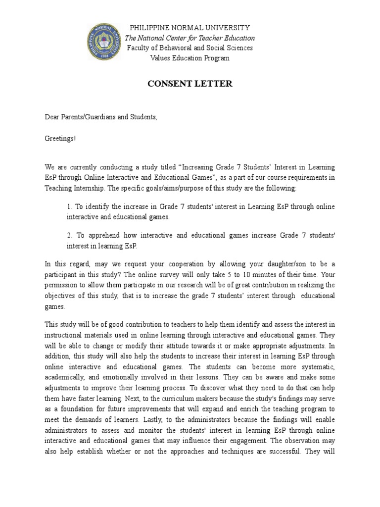 Cbar - Informed Consent Form | PDF | Learning | Teachers