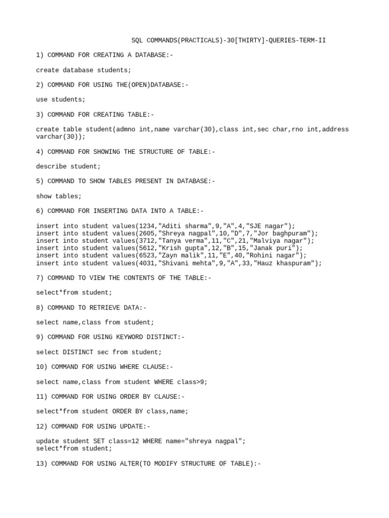 Xii-Ip-Sql Commands (Practice) | PDF | Computer Data | Databases