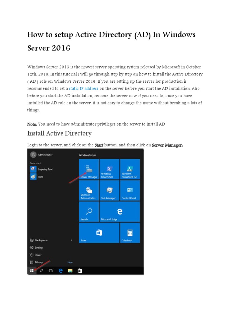 How To Setup Active Directory (AD) in Windows Server 2016 | PDF | Active Directory | Computing ...