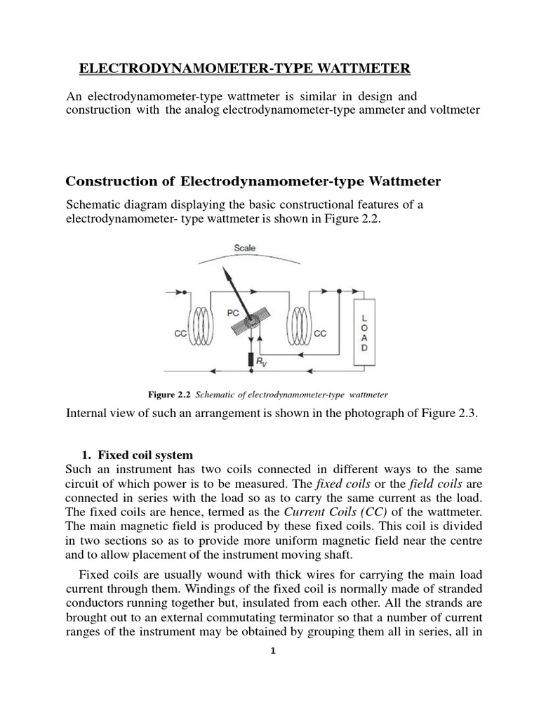 Electrodynamometer-Type Wattmeter: 1. Fixed Coil System | PDF ...