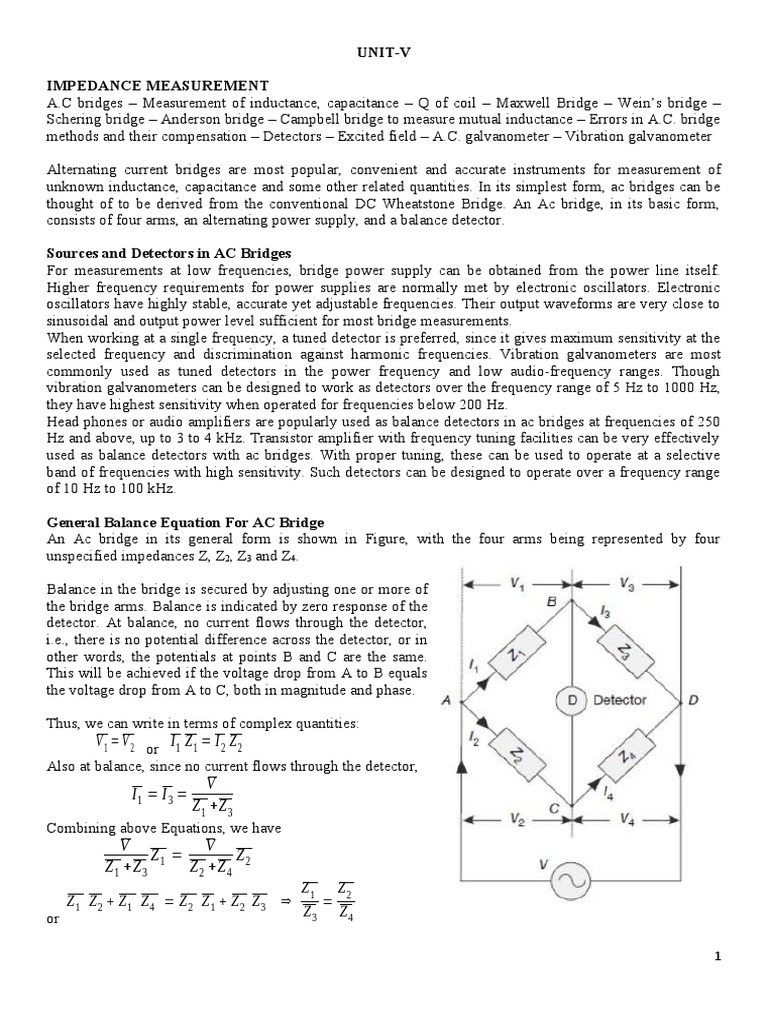Unit-V Impedance Measurement: V I I V +Z | PDF | Inductor | Electrical ...