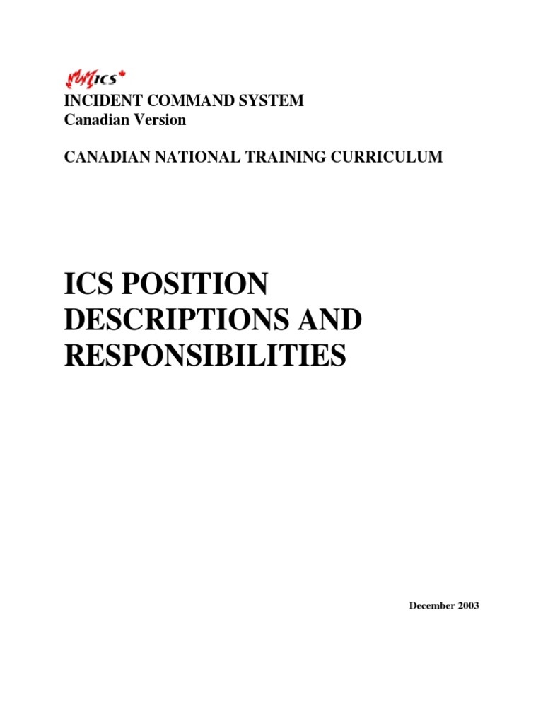 Incident Command System Position Descriptions And Responsibilities A