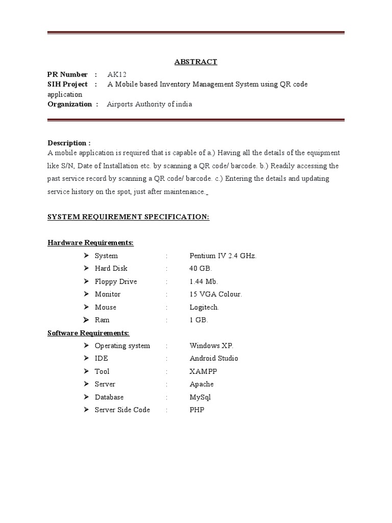 A Mobile Based Inventory Management System Using QR Code Application | PDF