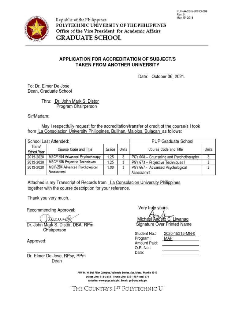 PUP Subject Accreditation Application | PDF