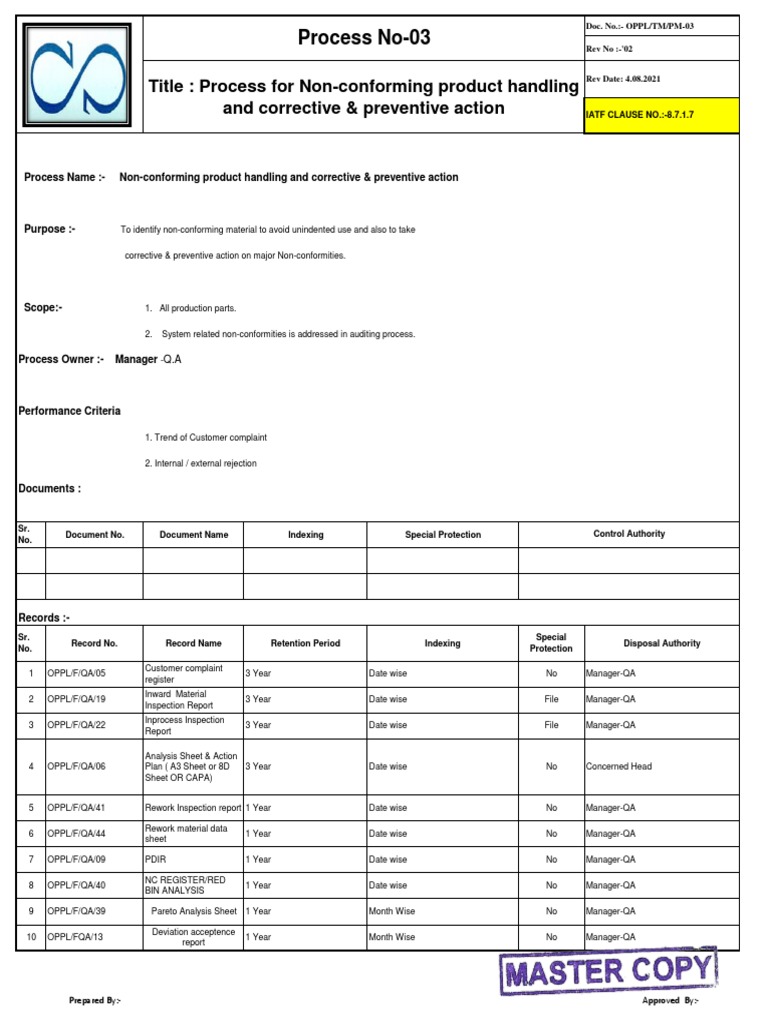 P3-Process For Control of Non-Conformance | PDF | Computing | Systems ...