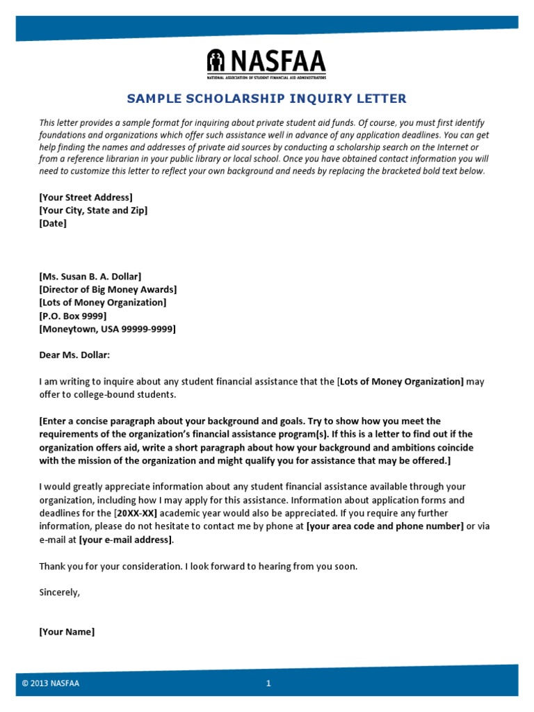 Sample Scholarship Inquiry Letter | PDF