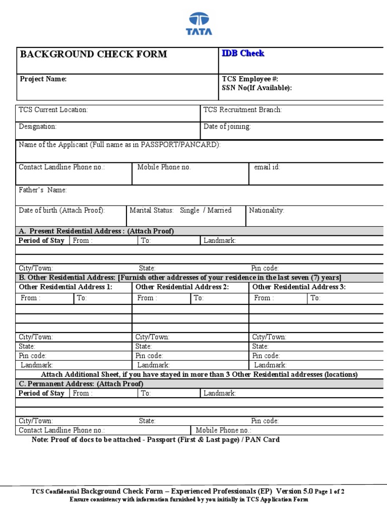 BGC Form - Idb Check | PDF | Background Check | Common Law