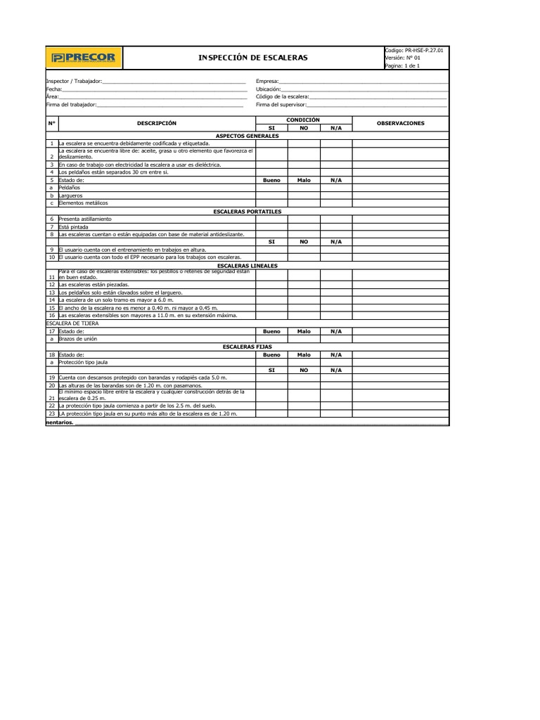 Check List Inspección de Escaleras | PDF | Escalera