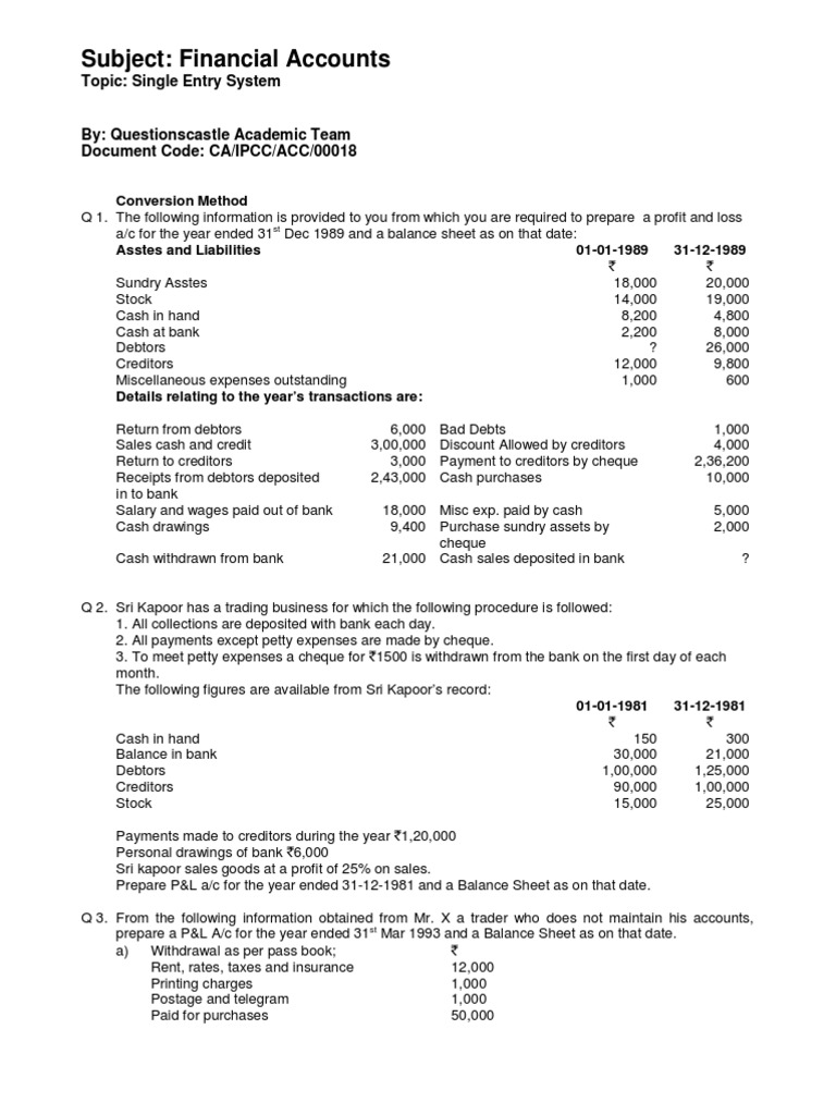 Single Entry System | PDF | Debits And Credits | Expense