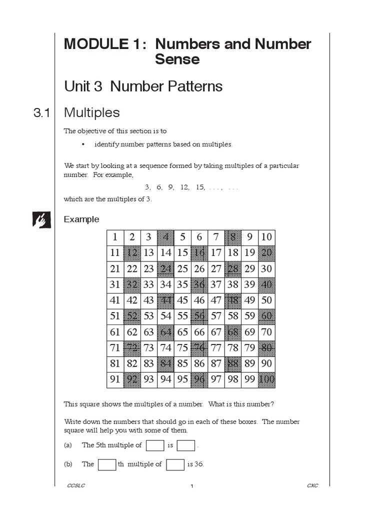Unit 3 Number Patterns: Sense MODULE 1: Numbers and Number | Download ...