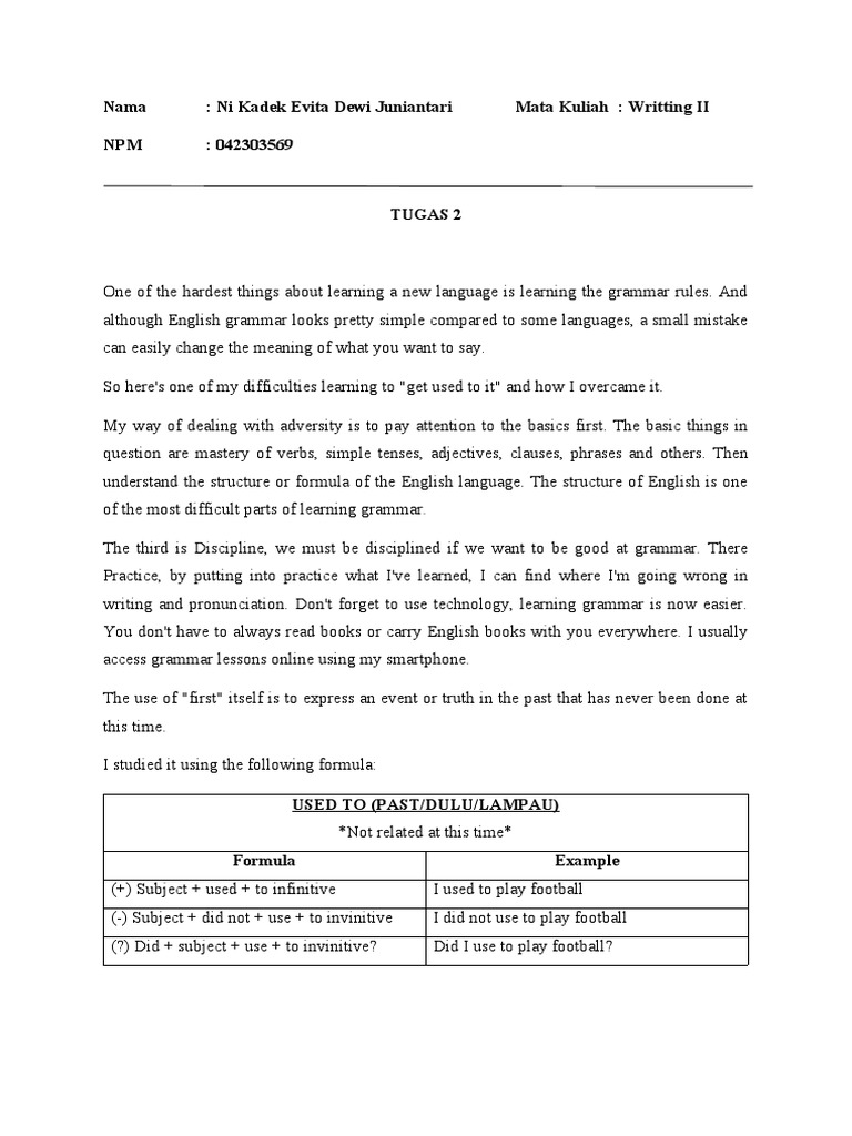 Nama: Ni Kadek Evita Dewi Juniantari Mata Kuliah: Writting II NPM: 042303569 | PDF | English ...