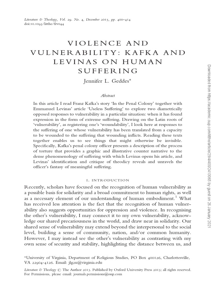 Violence and Vulnerability - Kafka and Levinas On Human sufferING | PDF ...