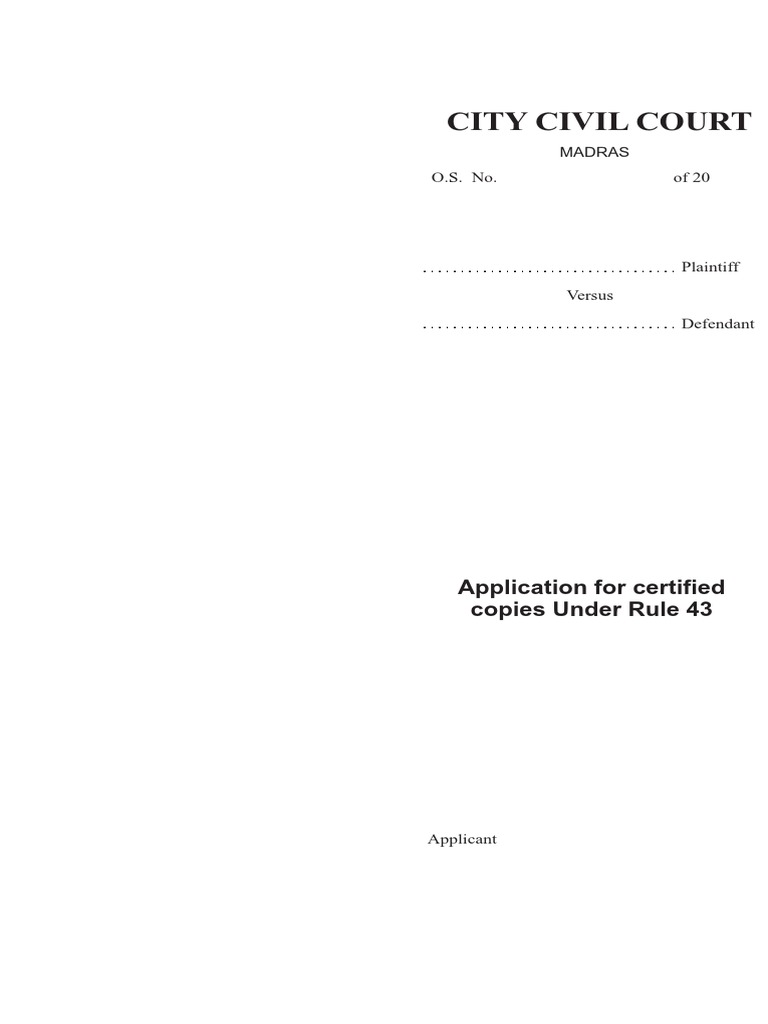 City Civil Court: Application For Certified Copies Under Rule 43 | PDF