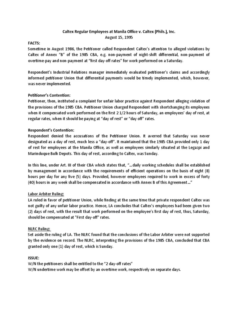 Caltex Regular Employees at Manila Office V CALTEX | PDF | Workweek And ...