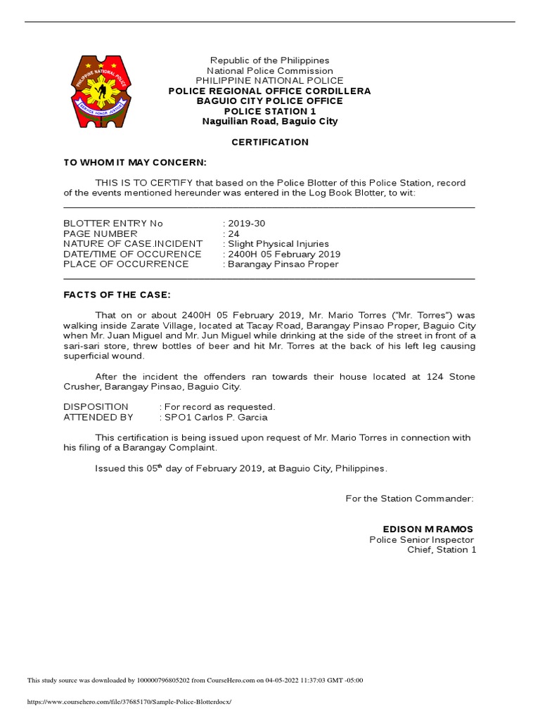 Sample Police Blotter | PDF | Criminal Law | Crimes