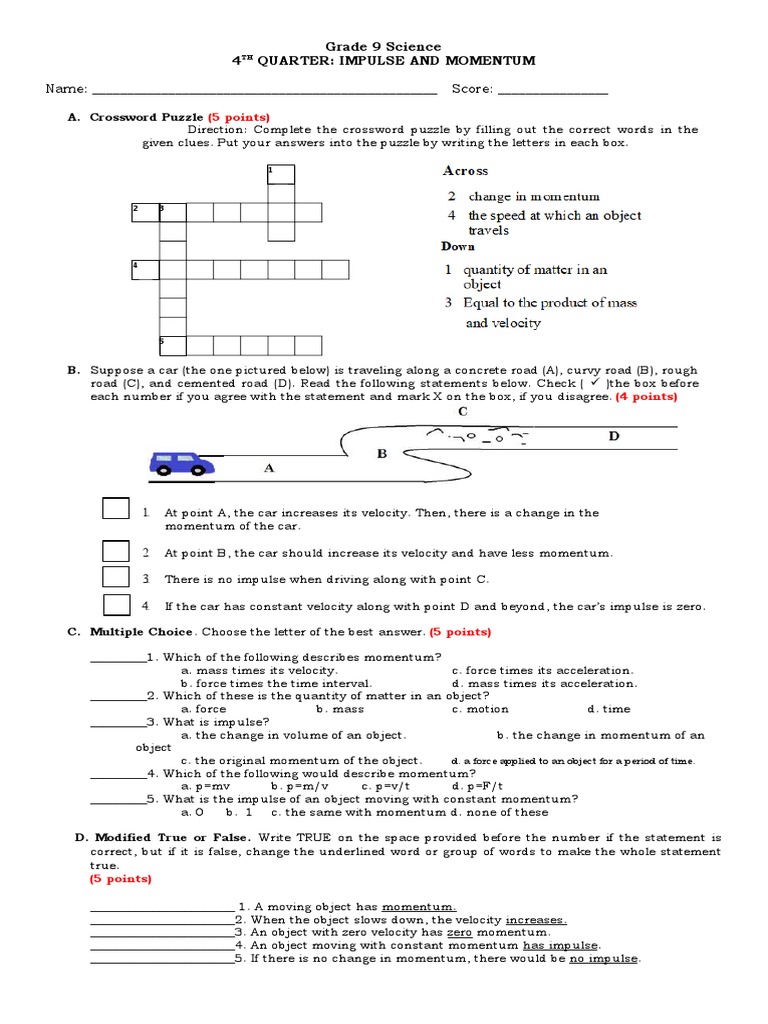 G9 Science Activity Sheet | PDF | Momentum | Force