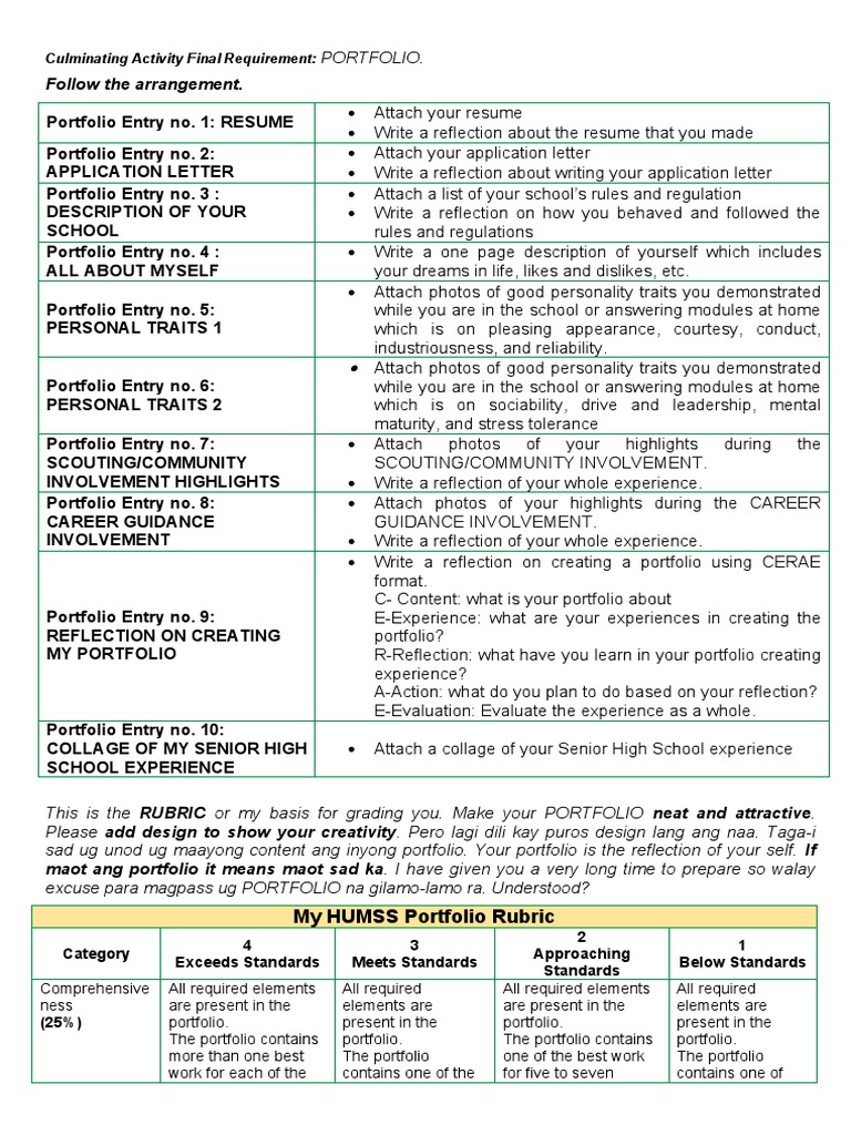 Follow The Arrangement.: My HUMSS Portfolio Rubric | PDF | Concept ...