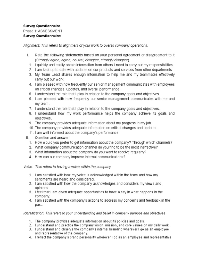 Internal Comms Assessment Survey Questionnaire | PDF | Goal | Information